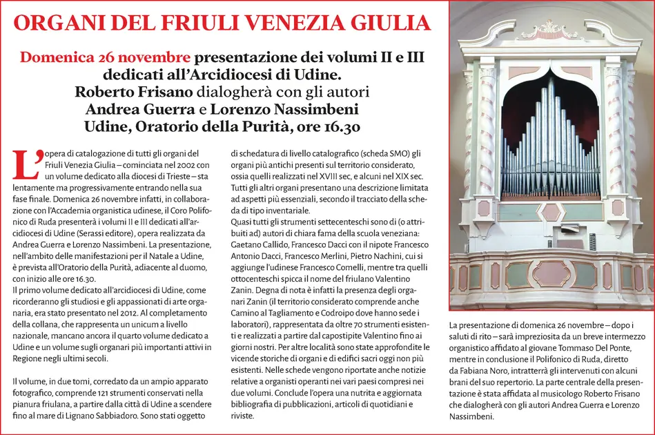ORGANI DEL FRIULI VENEZIA GIULIA: Domenica 26 novembre presentazione ...